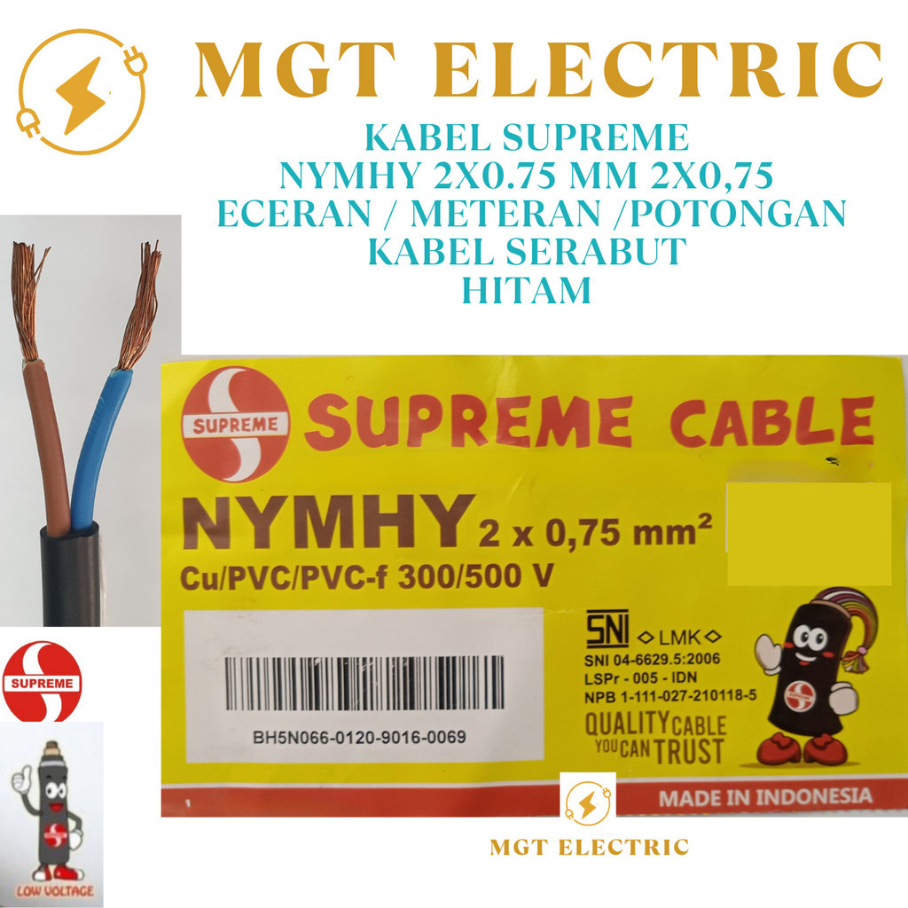 Jual KABEL SUPREME NYMHY 2X0.75 MM 2x0,75 ECERAN / METERAN SERABUT HITAM | Shopee Indonesia