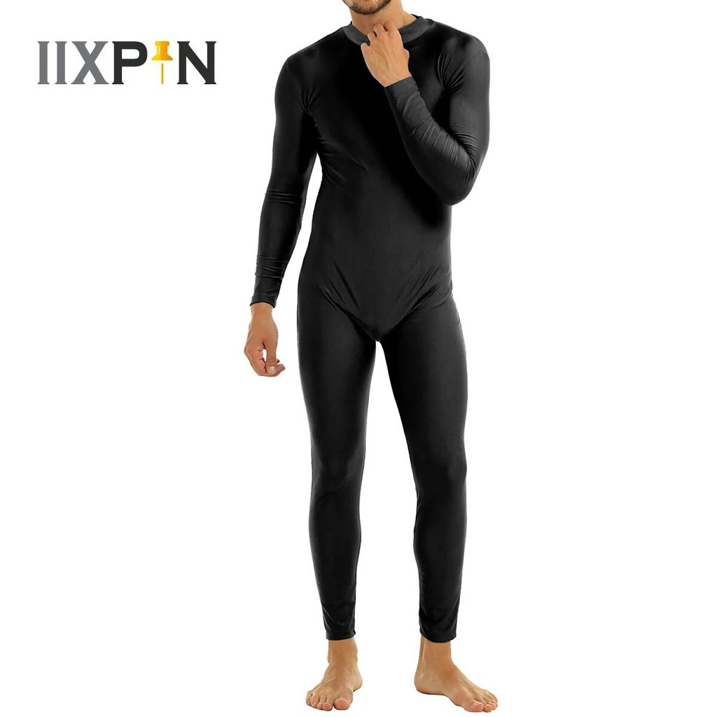 Jual Mens Full Body Spandex Zentai Suit Black Long Sleeve Unitard Adult