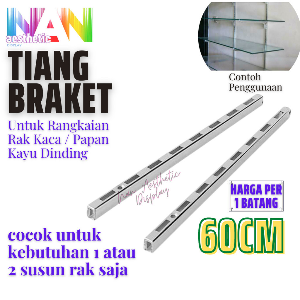 Jual Panjang 60cm rel tiang braket stainless untuk rangkaian rak kaca ...