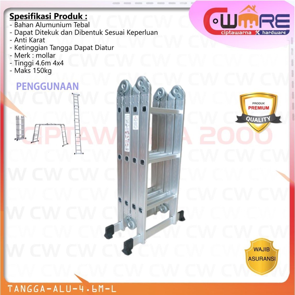Jual Mollar Tangga Aluminium Lipat Multi Purpose Rumah Kantor 4,4 Meter ...