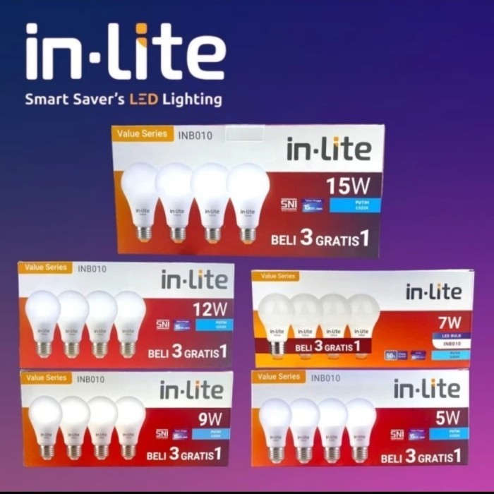 Jual INLITE INB010 Value Led Bulb Pack 5W 7W 9W 12W 15W 18W IN-LITE Multipack INB 010 Beli 3 ...