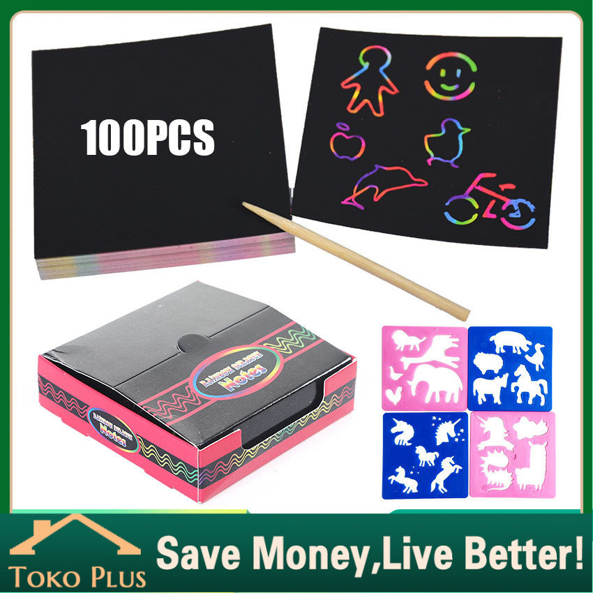 Jual 100Pcs Scratch Note Magic Rainbow Mini DIY Kertas Menggambar ...