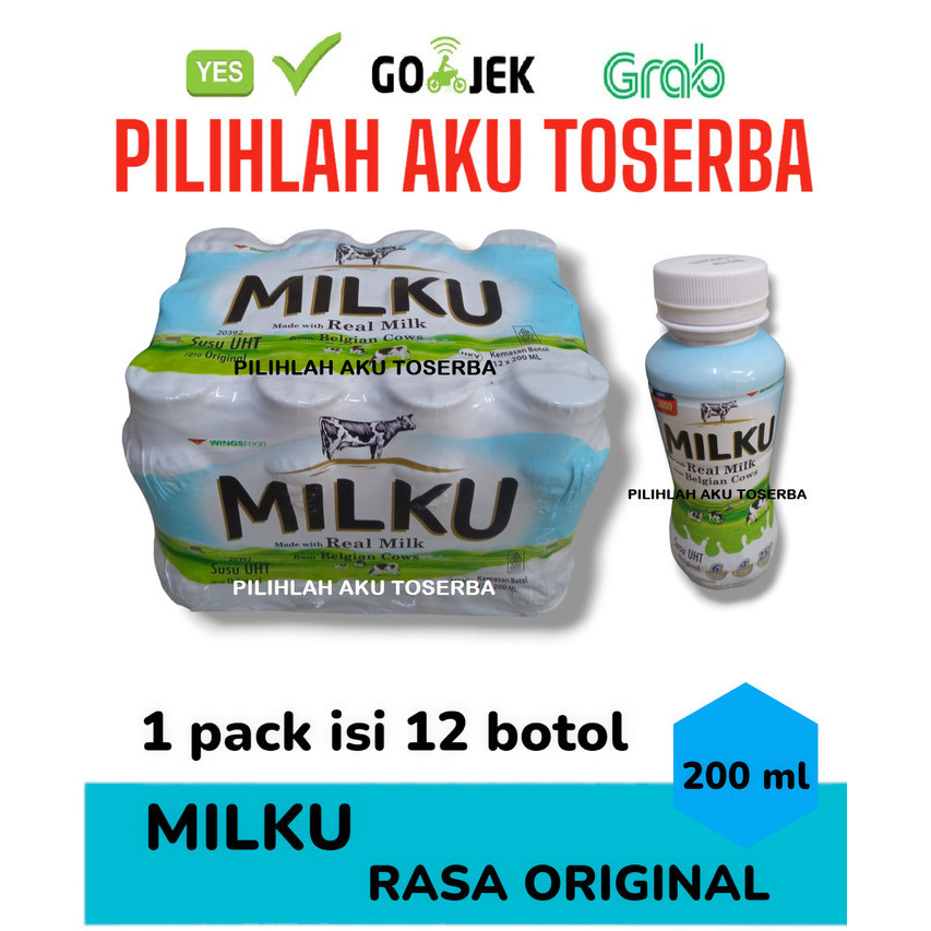 Jual MILKU Susu UHT Rasa ORIGINAL 200 ml - (1 pack isi 12 botol) GRAB ...