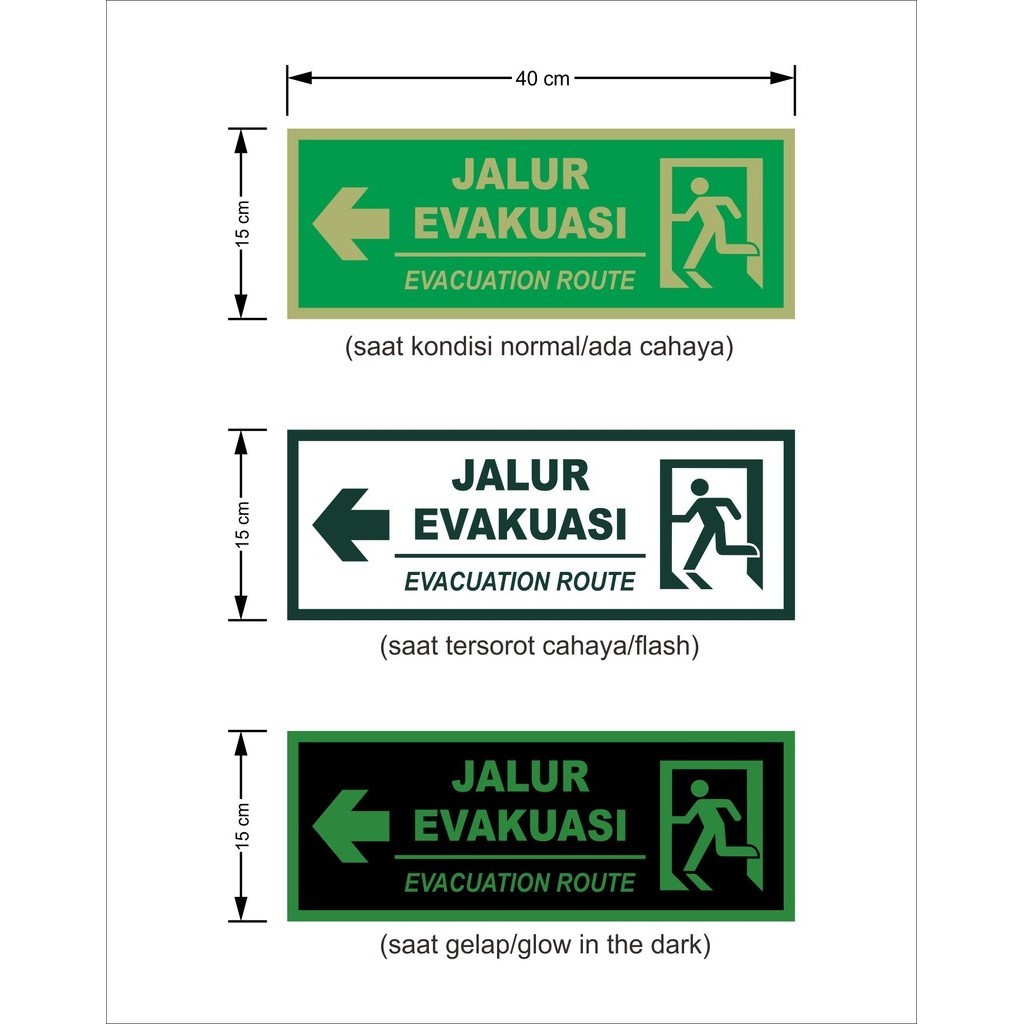 Jual STICKER CUTTING GLOW IN THE DARK uk. 40x15 cm JALUR EVAKUASI ...