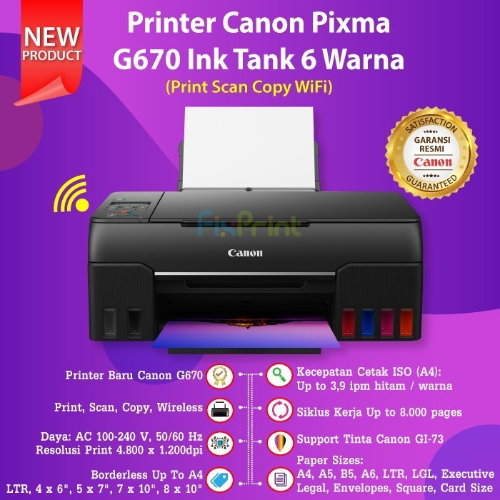 Jual Printer Canon PIXMA G670 670 Printer Photo 6 Warna All In One WiFI ...