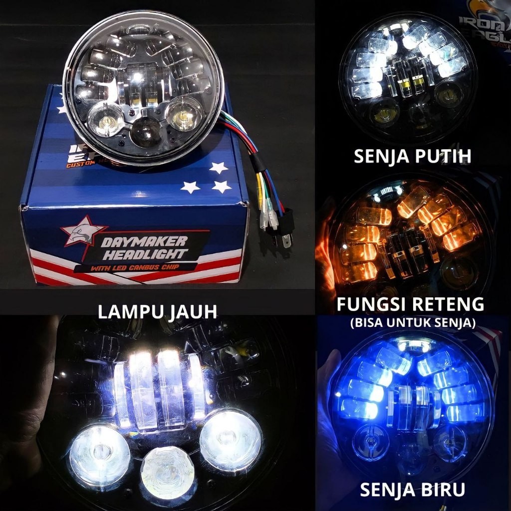 Jual DAYMAKER CB 5'75 INCH SENJA PUTIH BIRU LAMPU JAUH 16 LED IRON ...