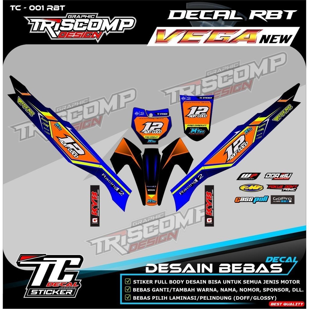 Jual Sticker Decal RBT Vega R New RBT Vega Bebek Modif Supermoto YZ CRF ...