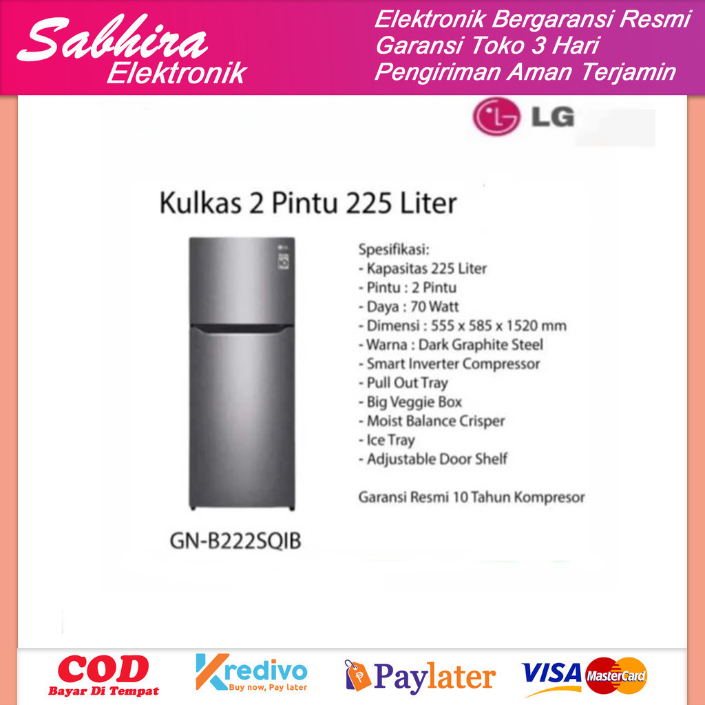 Jual Kulkas LG 2 pintu inverter 225 liter top freezer series gn ...