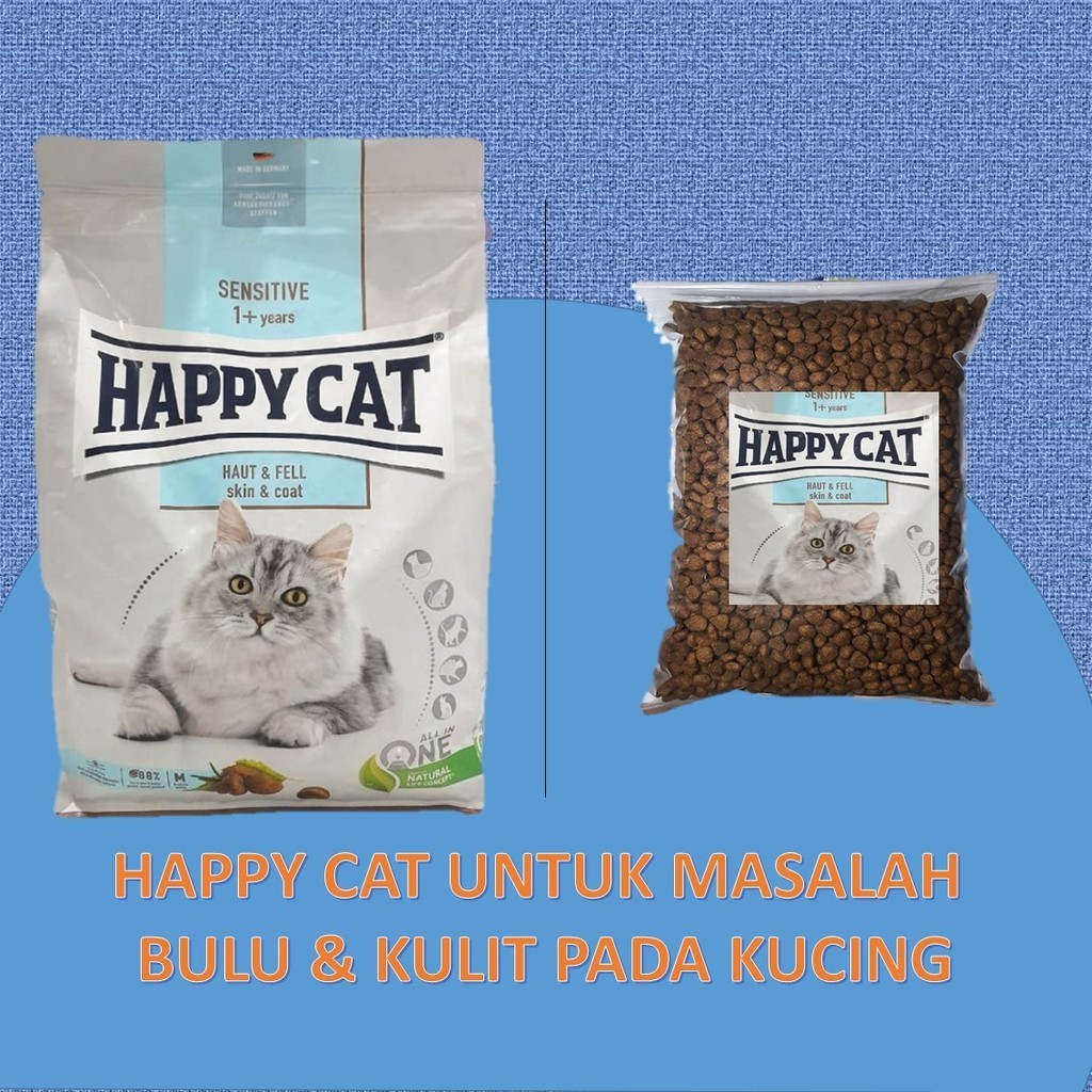 Jual happy cat sensitive haut & fell skin & coat 1kg cat food df ...
