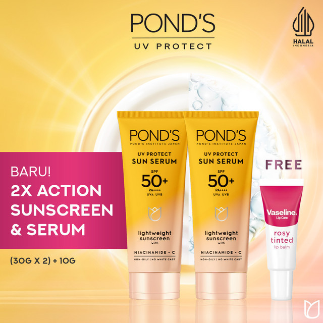 Jual Beli 2 PONDS UV PROTECT SUNSERUM SPF50+ 30G Gratis 1 Lip Care Rosy Tinted 10G | Shopee ...