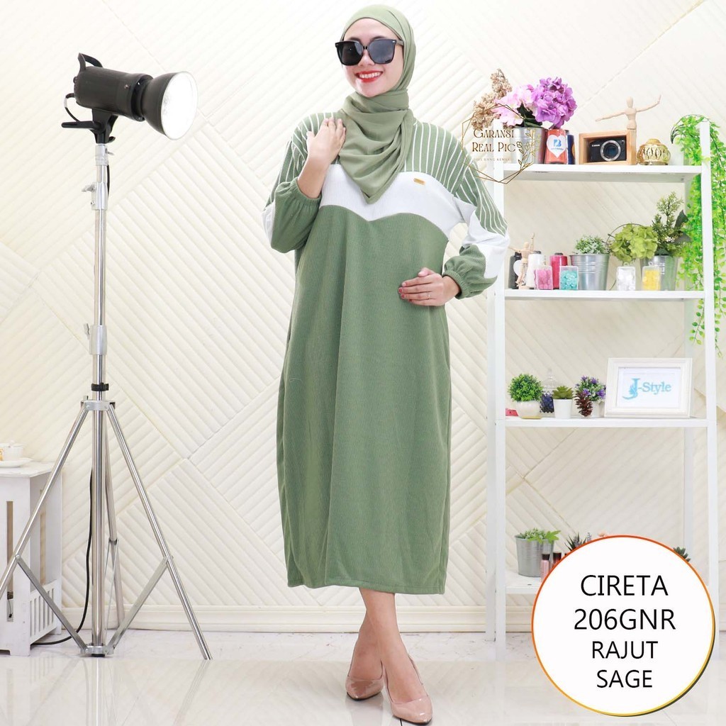 Jual Cireta Midi Dress Rajut Tebal Motif Salur | Shopee Indonesia