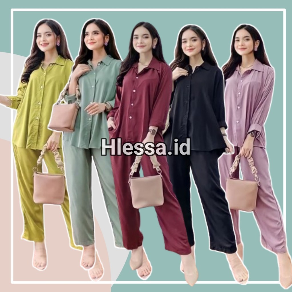 Jual One Set Piyama Setelan Rayon Polos Pajamas Viscose Motif Terbaru Wanita Dewasa Lengan ...