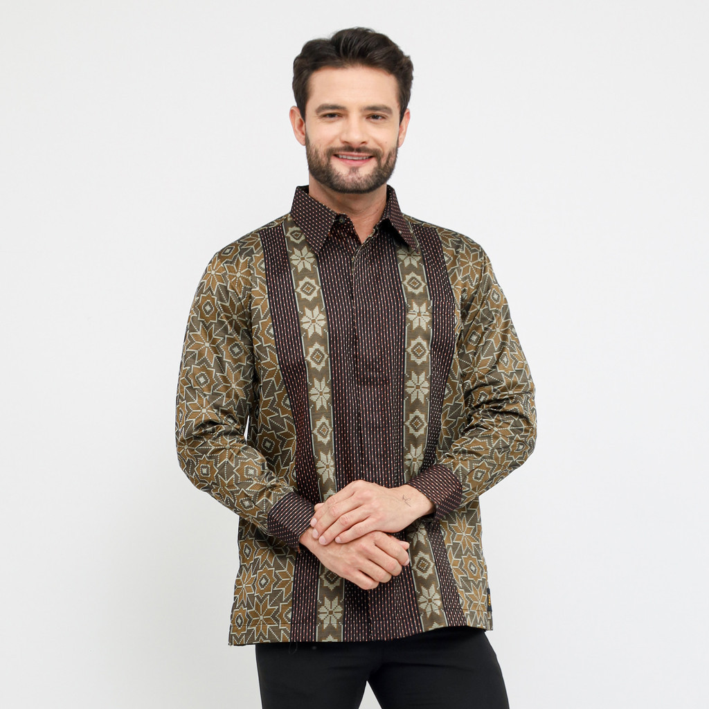 Jual Baju Batik BHS Excellent Warna Olive | Shopee Indonesia