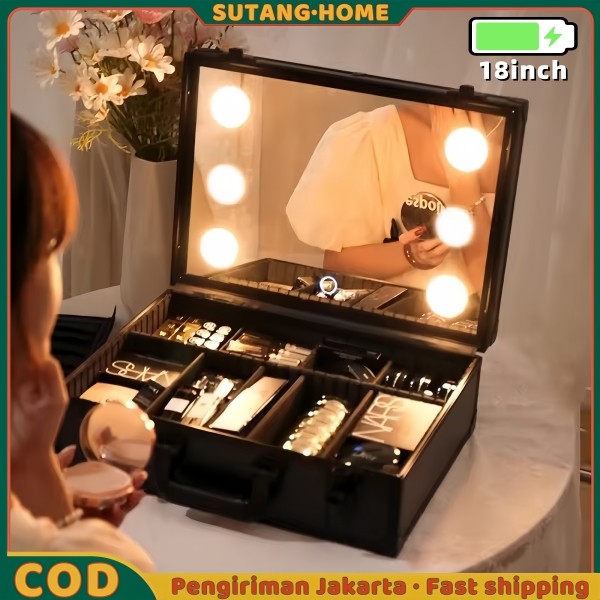 Jual 【SUTANG】Tas Makeup Lampu Beauty Makeup Case full mirror built in ...