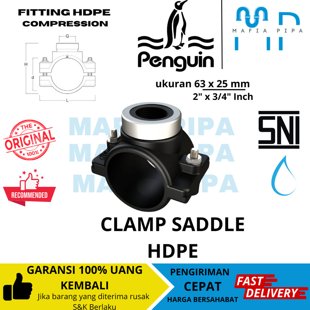 Jual Fitting HDPE Clamp Saddle Penguin 63mm x 3/4" | Shopee Indonesia