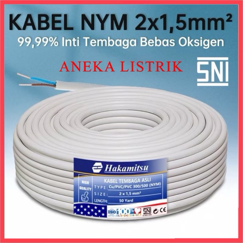 Jual (baru) KABEL NYM 2 x 1,5MM 1 meter FULL / KABEL LISTRIK TEMBAGA ...