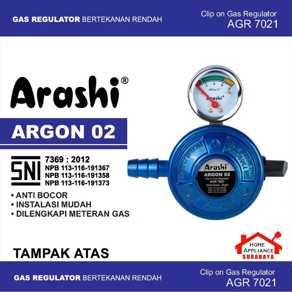 Jual ARASHI Regulator Meter Gas LPG Tekanan Rendah SNI Argon / Booster ...