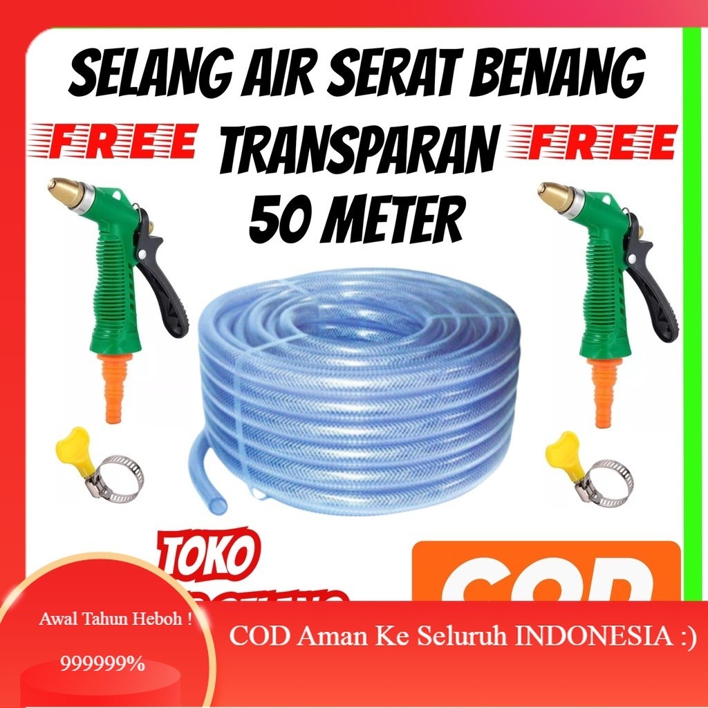 Jual TERLARIS GROSIR/ECER SELANG AIR 50 METER SERAT BENANG TRANSPARAN ...
