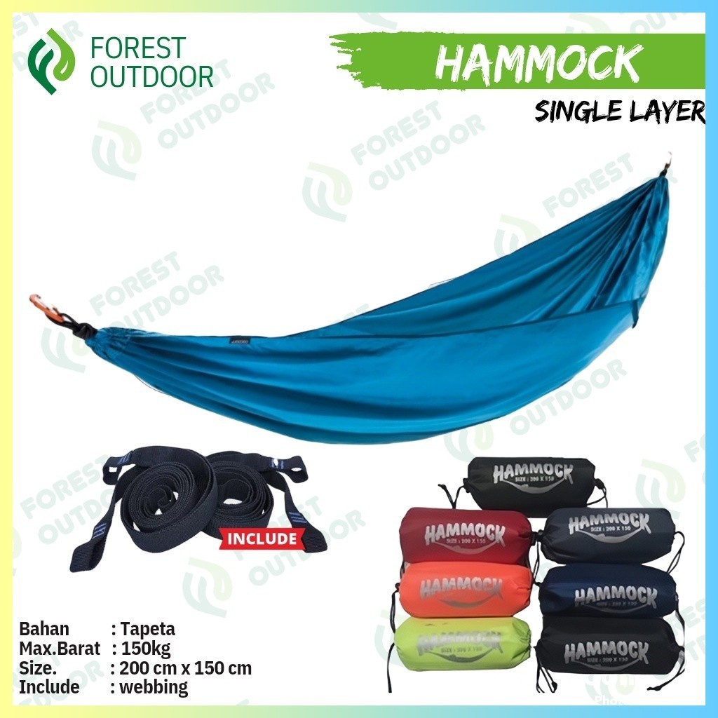 Jual hammock ayunan single gantung / beban max 150 kg include tali 2 pcs / hamok pohon / hemok ...