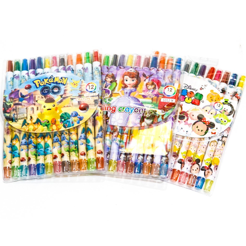 Jual ROLLING CRAYON PUTAR KARAKTER 12 PCS WARNA COLOURING KRAYON PENSIL ...