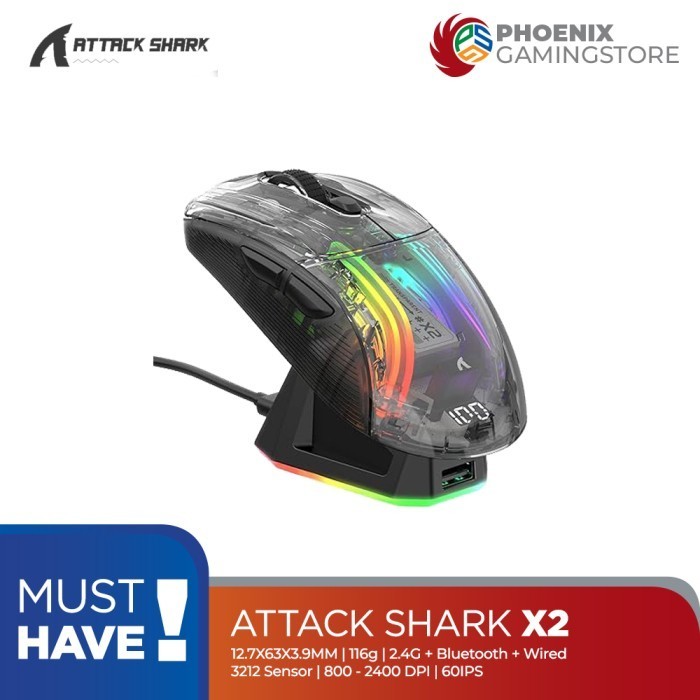 Jual Attack Shark X2 PRO RGB Wireless Gaming Mouse Three Mode ...