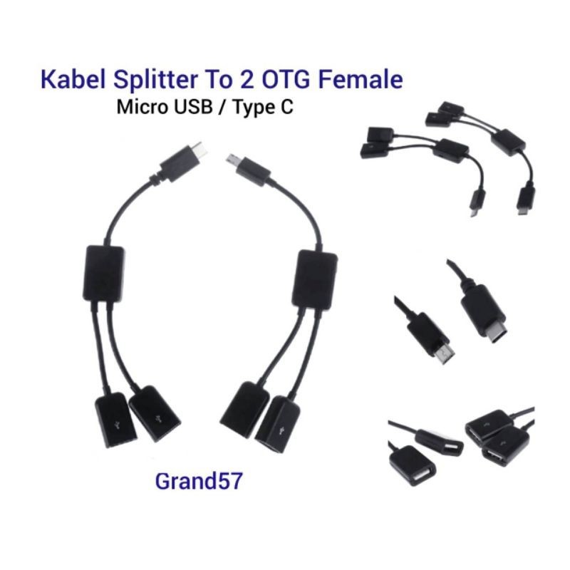 Jual Kabel Adapter Splitter Y Micro USB Type C to 2 OTG Female Dual USB ...