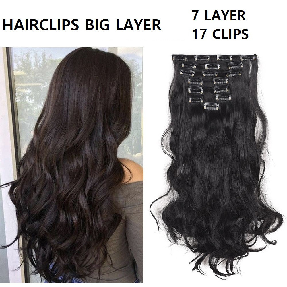 Jual 17 Clips 7 Layer Hair Clip Rambut Ekstensi Hair Clip Big Layer ...
