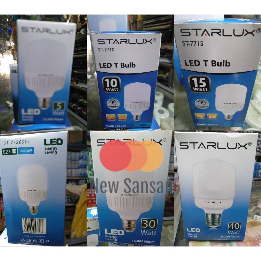 Jual LAMPU BOHLAM LED T BULB STARLUX 5W 10W 15W 20W 30W 40W TABUNG WARNA PUTIH HEMAT ENERGY ...