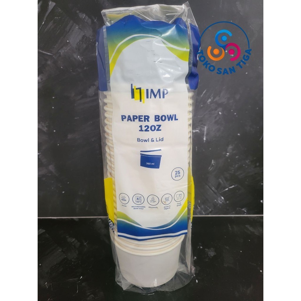 Jual IMP Paper Bowl / Mangkok Kertas 12 oz / 360 ml isi 25 pcs plus ...