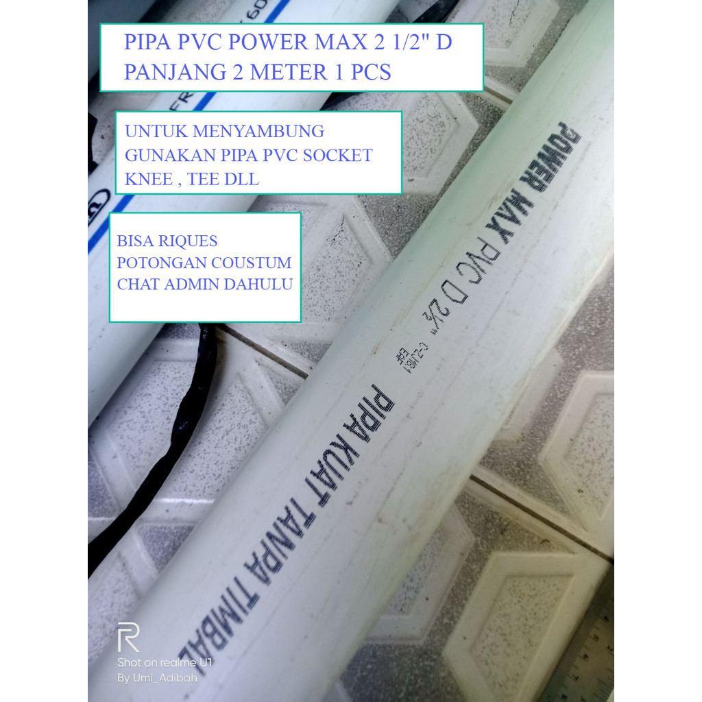Jual Pipa PVC Power Max 2 1/2 " Inch D Panjang per 2 Meter Pipa Paralon ...