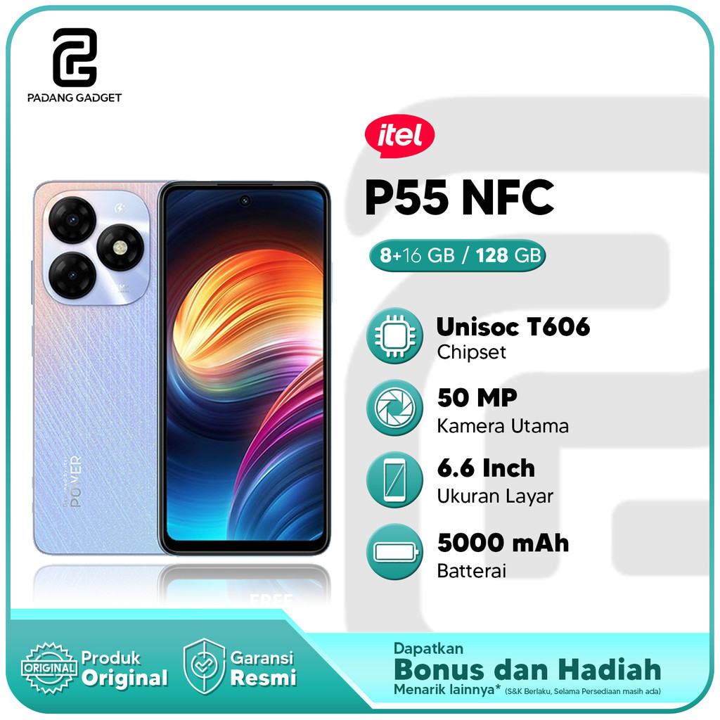 Jual Itel P55 NFC RAM 8+16 GB / 128 256 GB Layar 90Hz Punch Hole UFS memory 50 MP Kamera utama ...