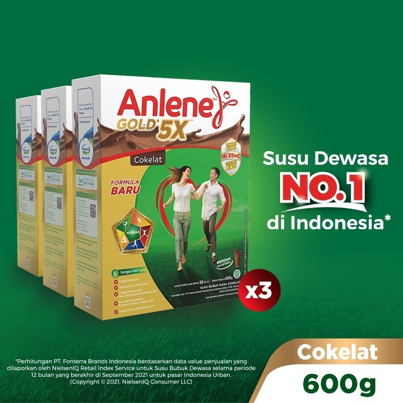 Jual Anlene Gold 5X Susu Bubuk Dewasa Cokelat 3 x 600g - Nutrisi Tinggi Kalsium Untuk Tulang ...