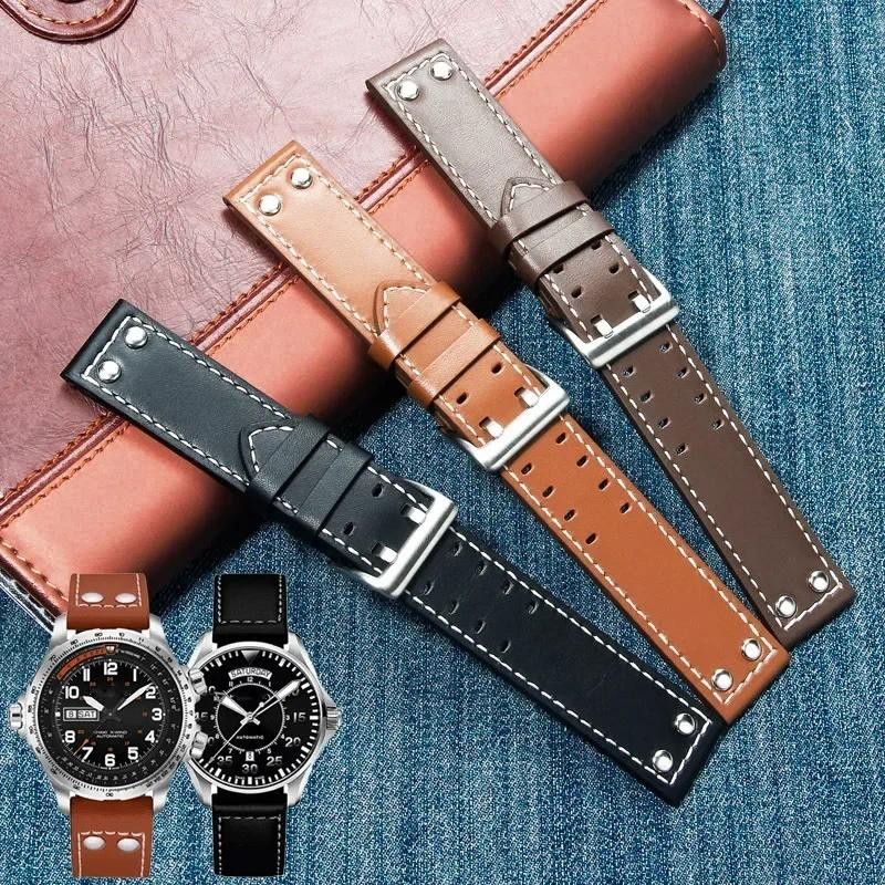 Jual 20mm22mm Double Row Hole Leather Straps for Hamilton Seiko Watch ...