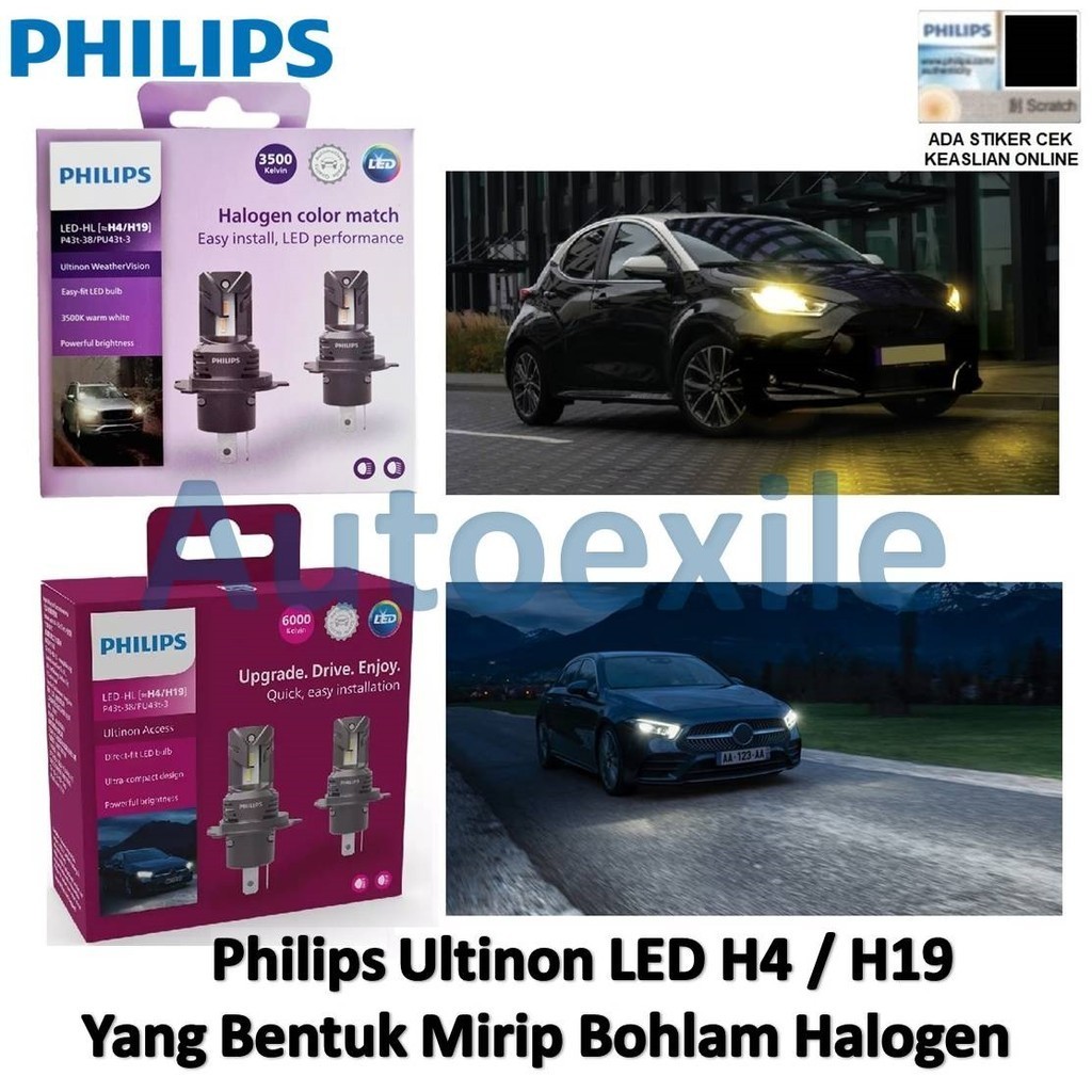 Jual Philips Ultinon LED H4 H19 Access 6000K Putih / Weather Vision 3500K Kuning Standard Ukuran ...