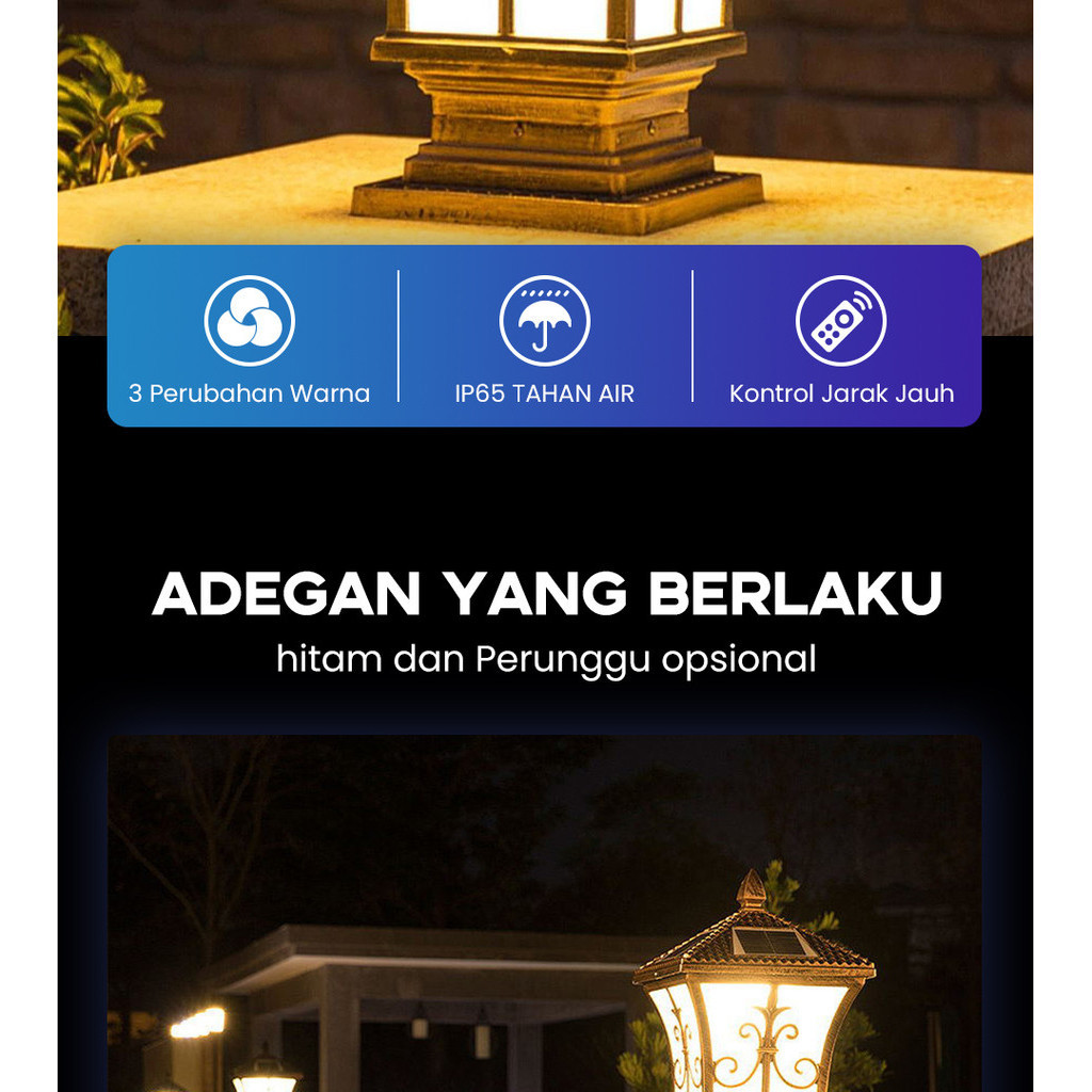 Jual HAN RIVER 10W Lampu Taman Tenaga Matahari 3Warna Outdoor Lampu ...