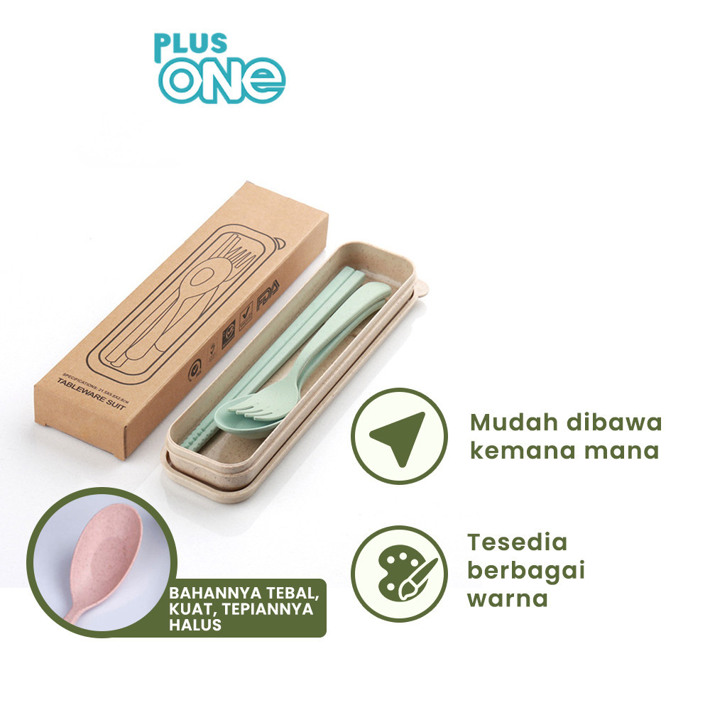 Jual Plus One 4 in 1 Sendok Cutlery Set Alat Makan Sendok Set Garpu Box Set Alat Makan Portable ...