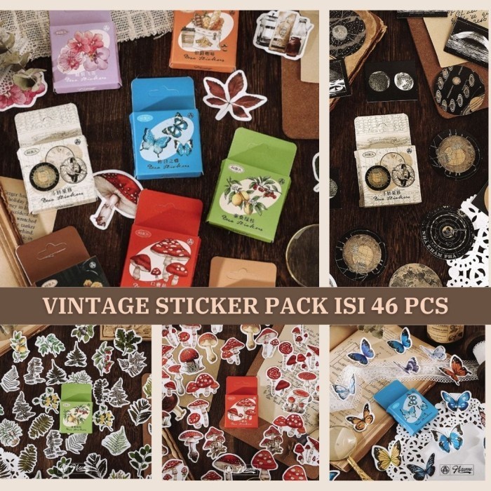 Jual 46 Lembar Sticker Box Scrapbook Vintage Style Aesthetic Stiker DIY ...
