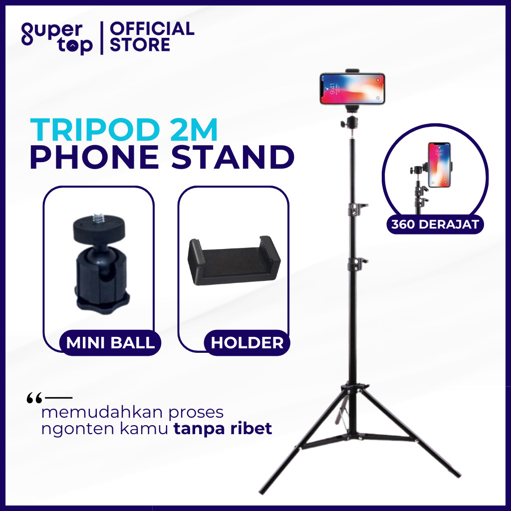 Jual Tripod Handphone 2 Meter Aluminium Besi Tripot Hp Kamera 360 ...
