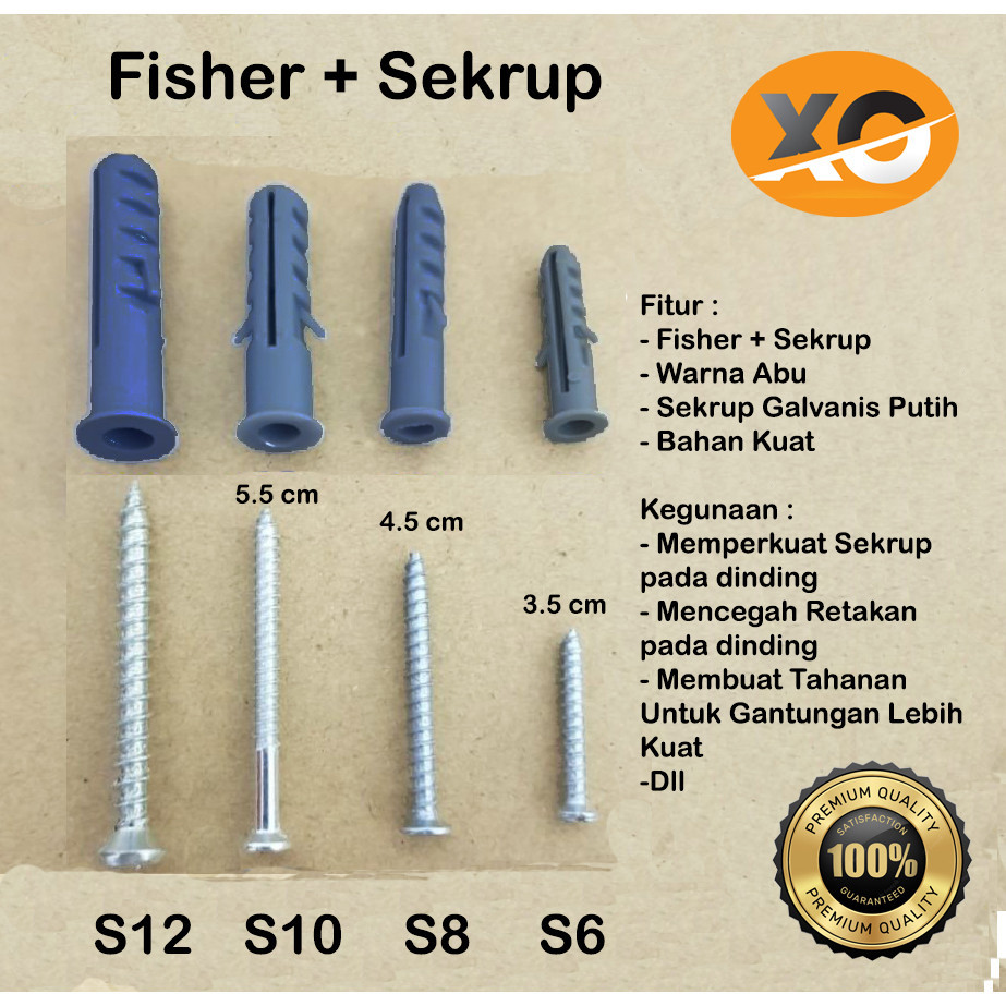 Jual Baut Tembok Dinding S6 S8 S10 S12 Sekrup Set Plug Penahan Skrup Bracket TV Kipas Ambalan ...