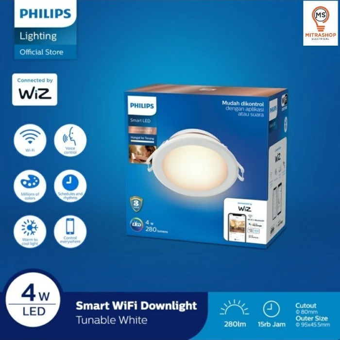 Jual Philips wiz Smart Wifi LED Downlight 4W 4wat - Tunable white ( putih) | Shopee Indonesia