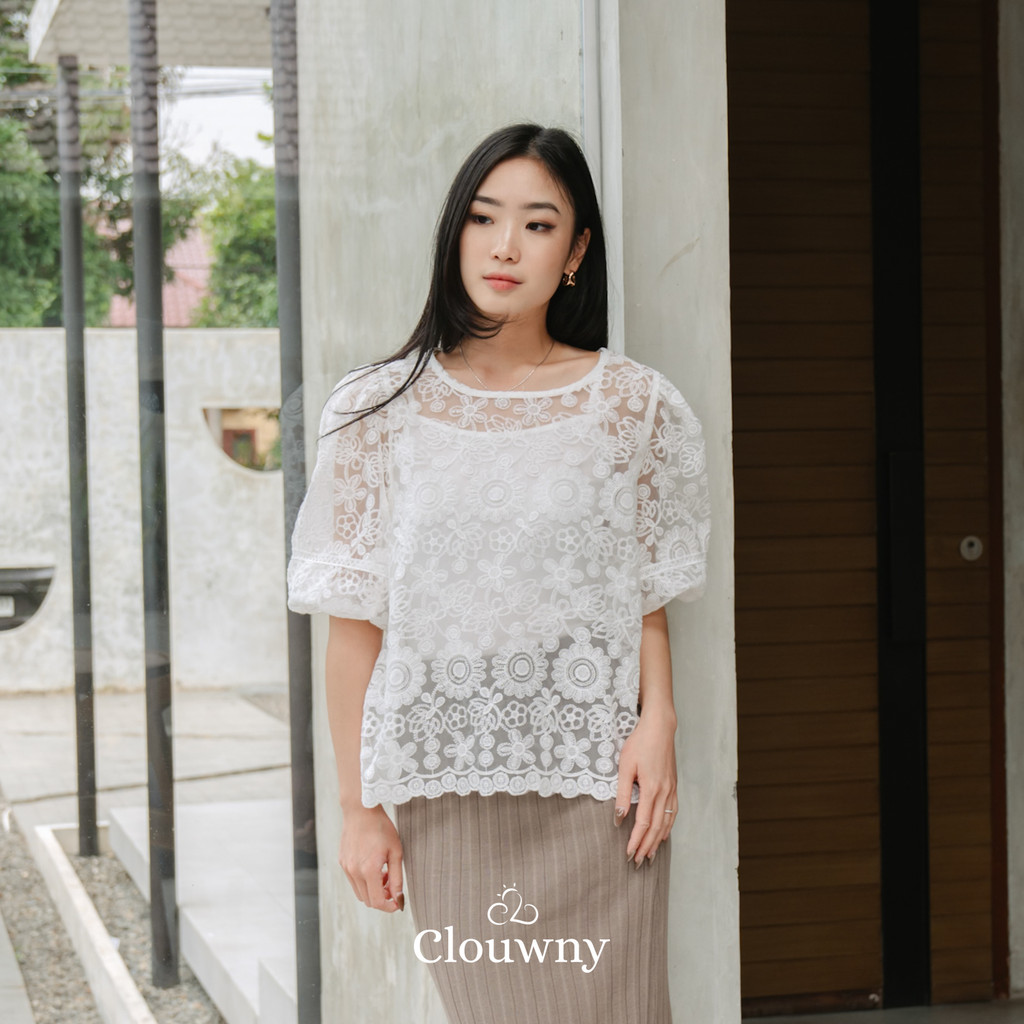 Jual Clouwny Emica Lace Blouse Atasan Premium Lace Bunga Wanita Korean ...