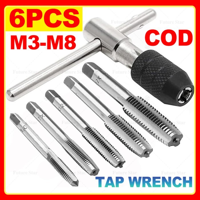 Jual Tap Wrench Set 6 PCS / M6 - M12 Alat Metrik Alat Die Pembuat Drat Metric Hand Tap Set 8 in ...