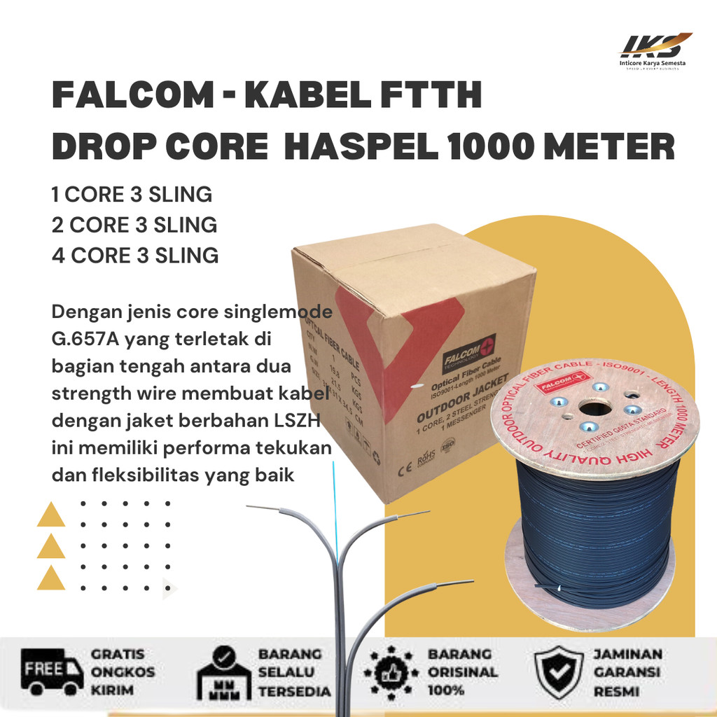 Jual FALCOM - Kabel FTTH Drop Cable Haspelan 1000m | Shopee Indonesia