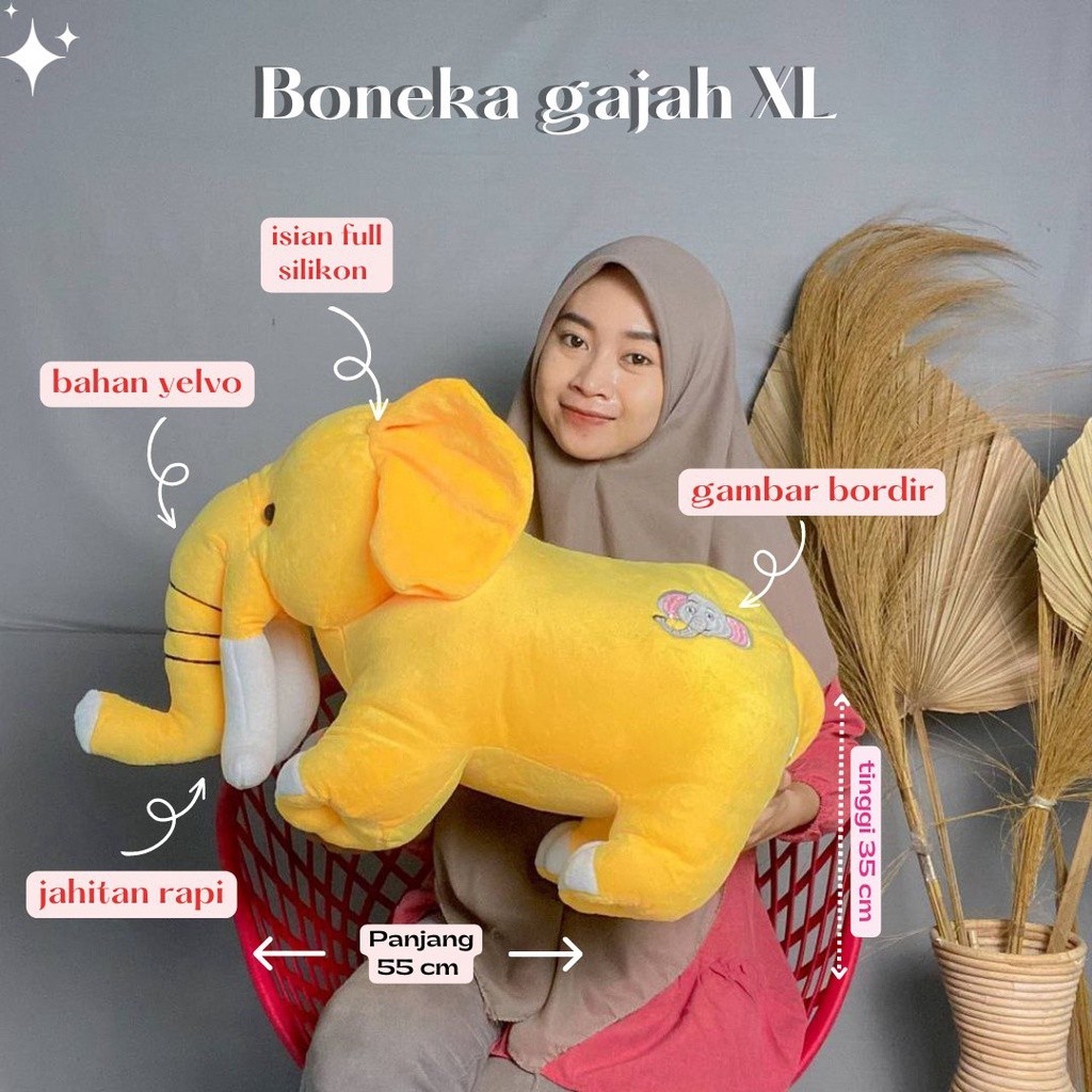 Jual Boneka Gajah Duduk XL Boneka Gajah Bahan Yelvo Halus Lembut SNI ...