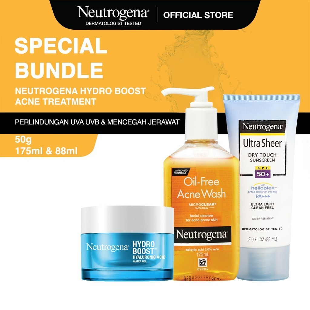 Jual Neutrogena Bundle Set Hydro Boost Acne Treatment & Sun Screen ...