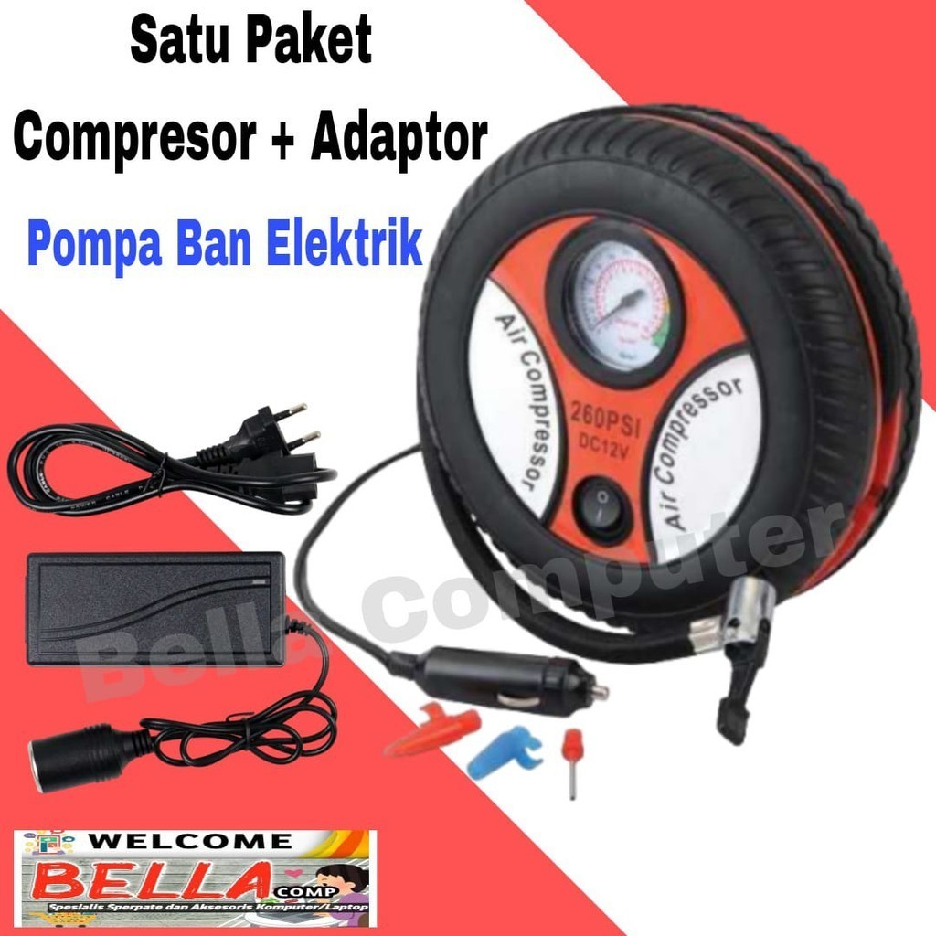 Jual Paket Compresor + Adaptor. Car Air Compresor New Model 260 PSI ...