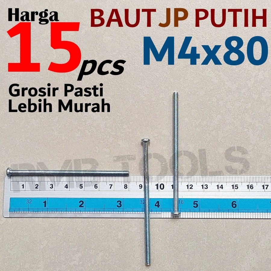 Jual (15Pcs) Baut JP M4 x 80 Baut Pentol Pan Machine Screw Obeng Plus + GALVANIS PUTIH | Shopee ...