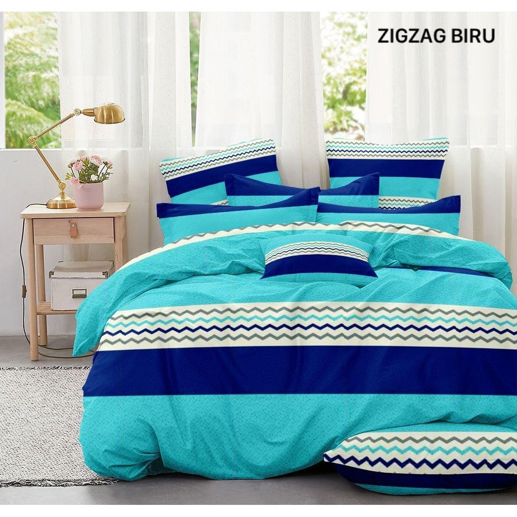 Jual BEDCOVER SET BAHAN MICROTEX DISPERSE CORAK ZIGZAG BIRU | Shopee ...