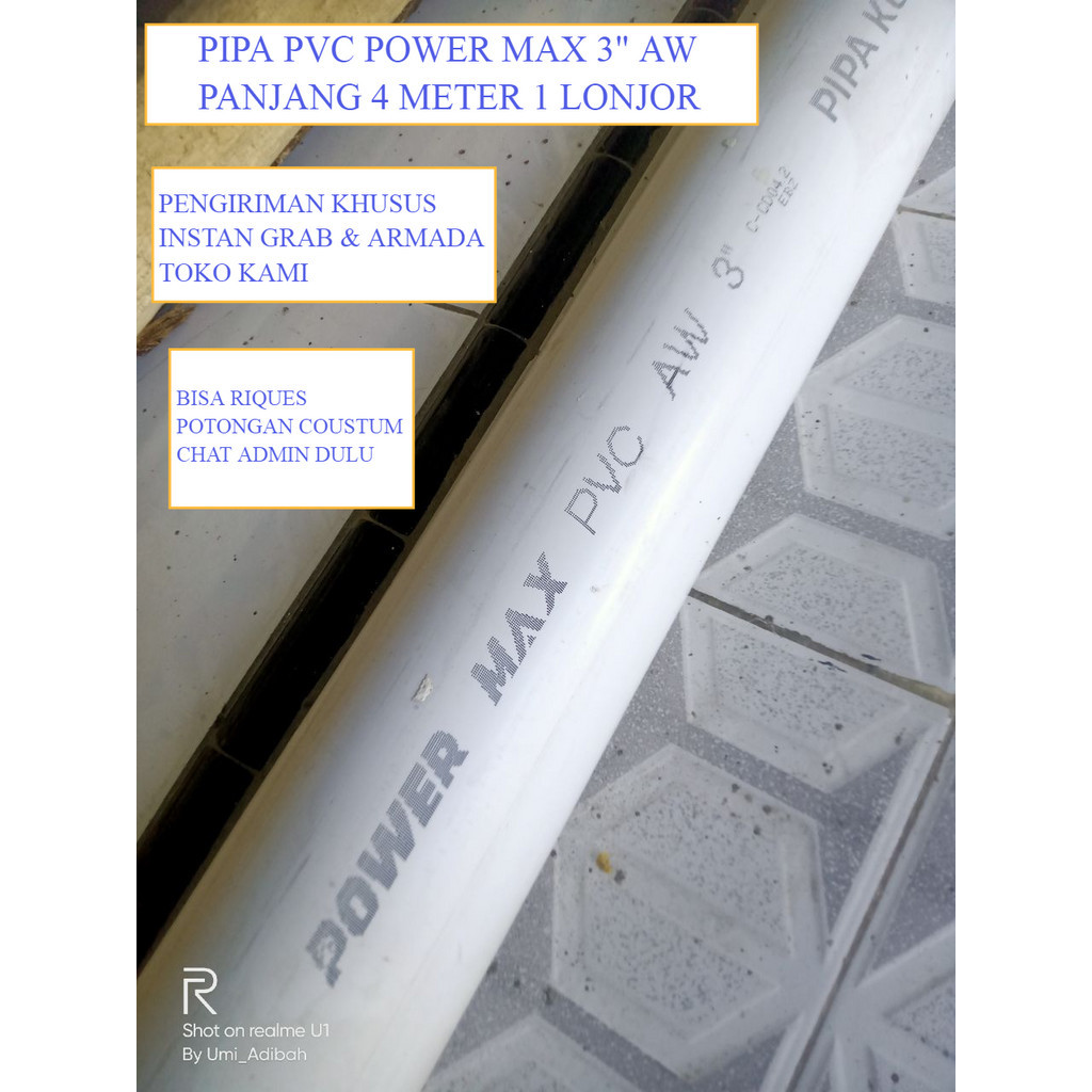 Jual Pipa PVC Power Max 3" Inch AW Panjang 4 Meter Lonjoran - Pipa Kuat ...