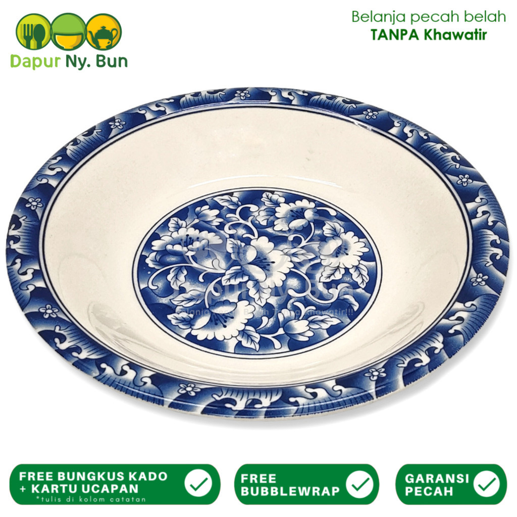 Jual Piring Mangkok Makan Stoneware Motif Blue Leaves Piring Cekung ...